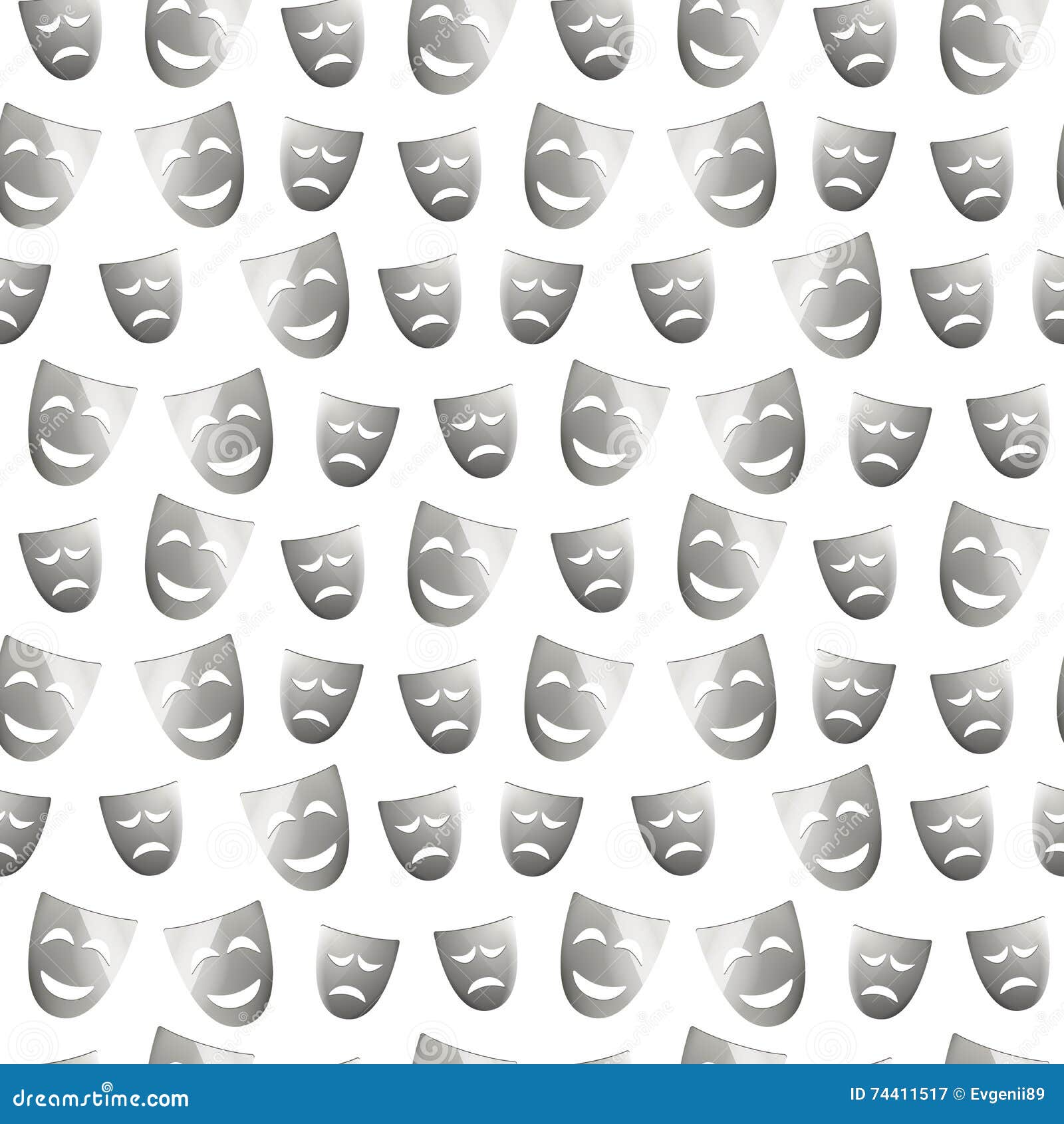 Theatre Masks of Drama and Comedy on White, Seamless Pattern Stock ...