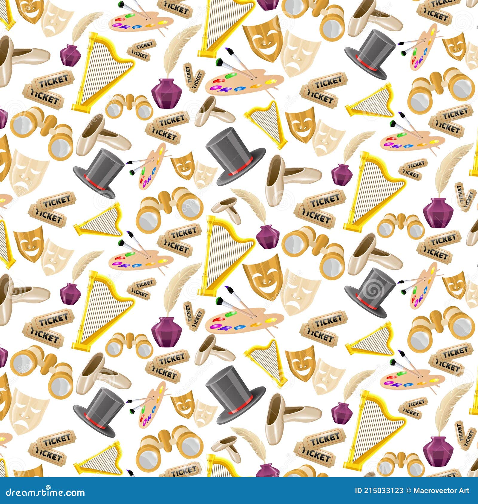 Theatre Performance and Acting Realistic Seamless Pattern Illustration ...