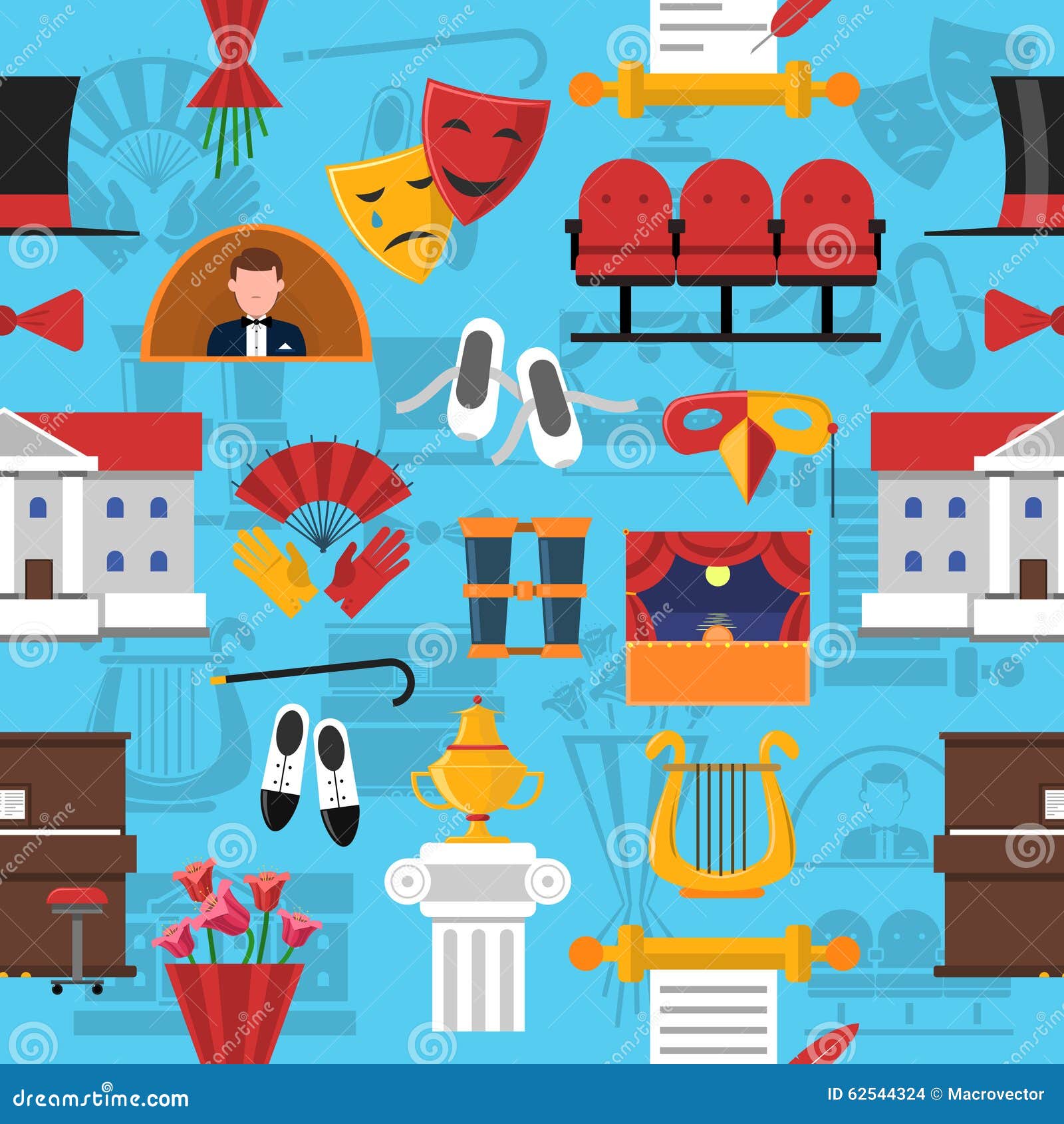 Theatre Seamless Pattern stock vector. Illustration of masks - 62544324