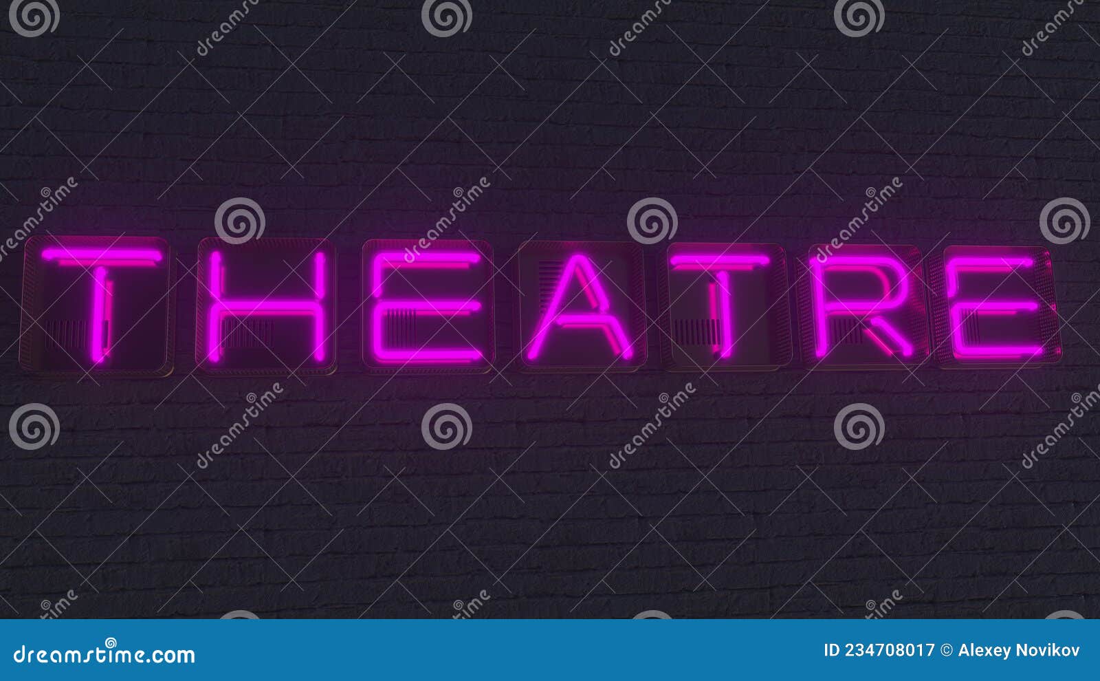 THEATRE Signboard Made with Neon Letters in the Dark. 3D Rendering ...