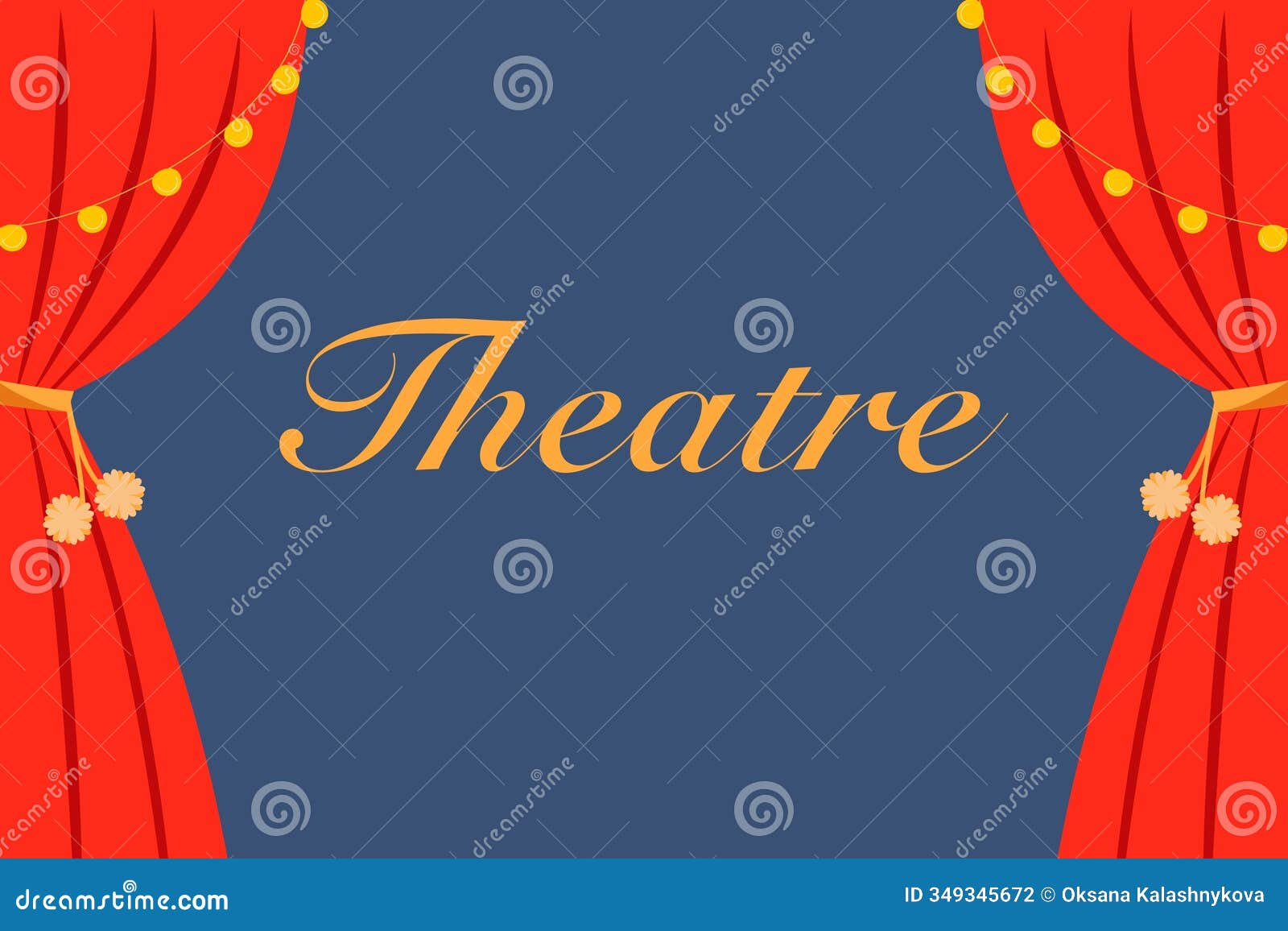 Elegant Theater Scene Illustration with Red Curtains, Golden Accents ...
