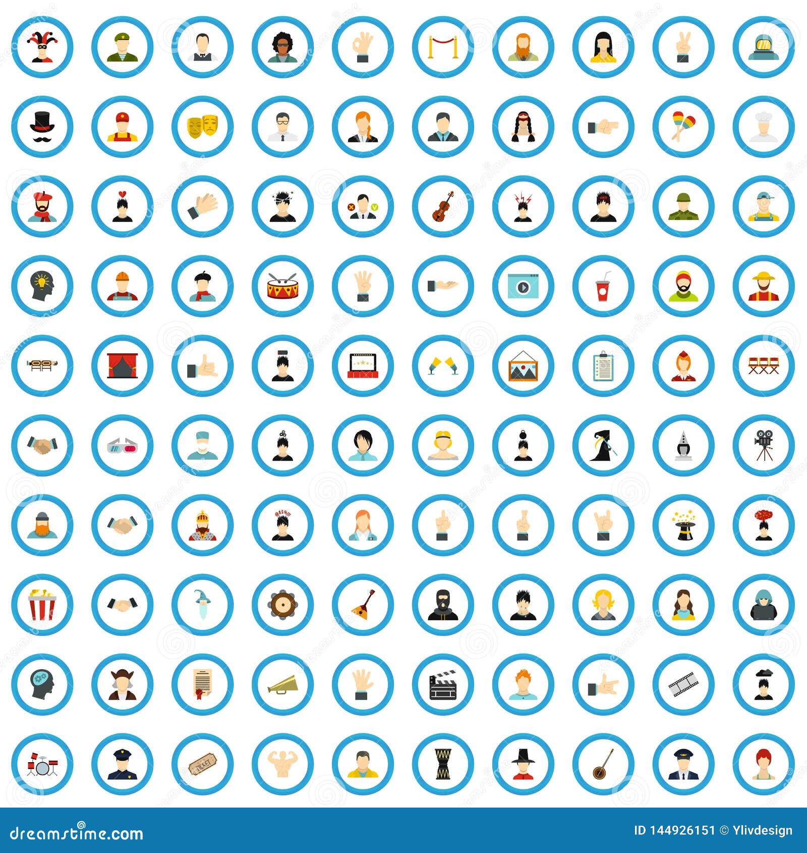 100 Theatrical Actor Icons Set, Flat Style Stock Vector - Illustration ...