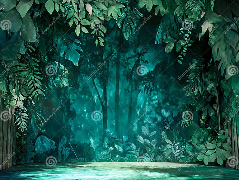 Theatrical Backdrop of Abstract Rainforest Elements Creating Immersive ...
