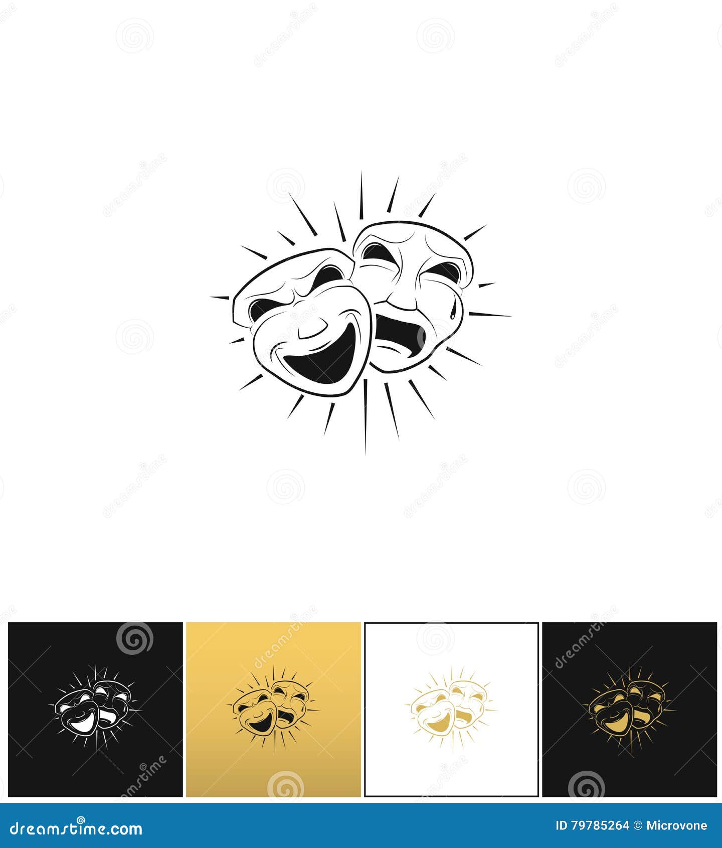 Two Theatrical Comedy And Drama Mask. Outline. Bipolar Disorder Symbol ...