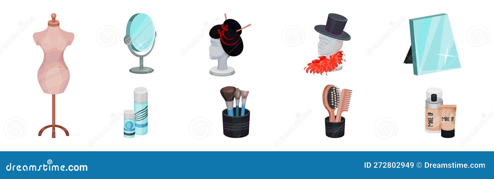 Theatrical Dressing Room Objects and Accessory Vector Set Stock Vector ...