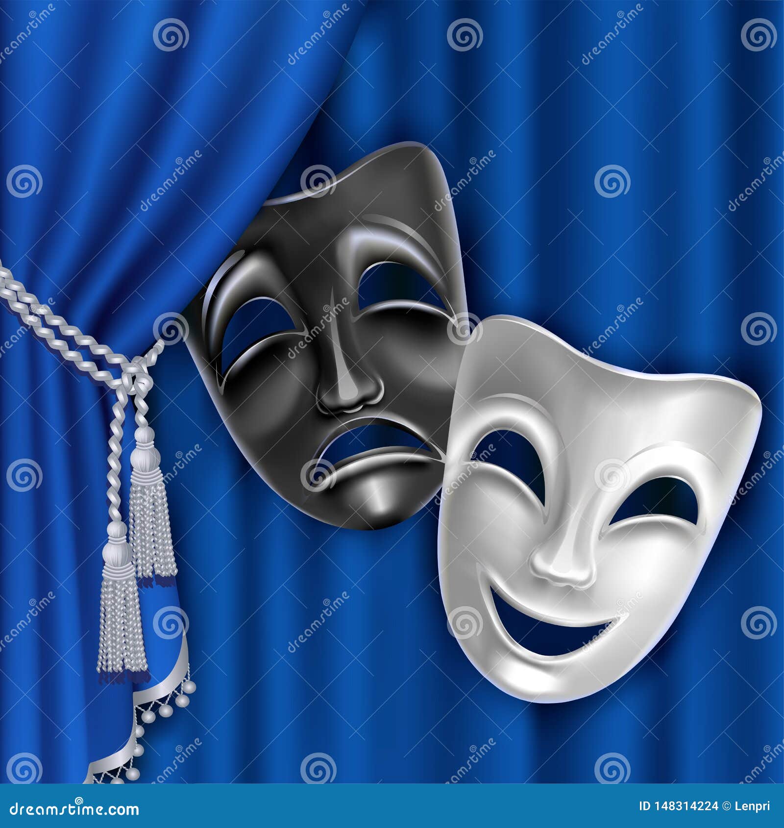 Theatrical Mask Sadness And Joy White Actor Play Face Antique Realistic ...