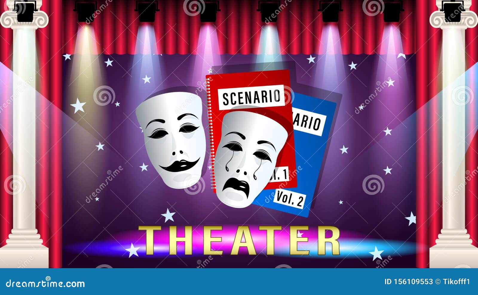 Theatrical Mask, Script, Scene Stock Vector - Illustration of design ...