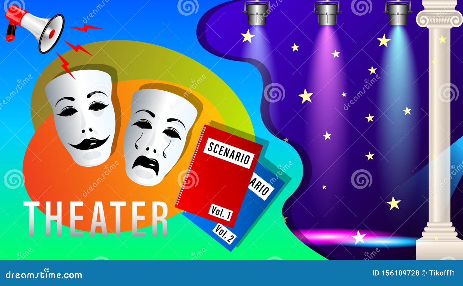 Theatrical Mask, Script, Scene Stock Vector - Illustration of megaphone ...