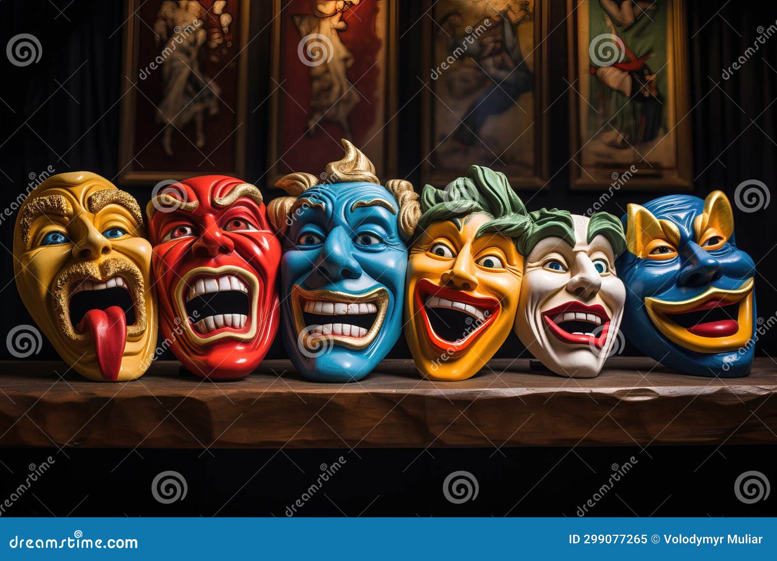 Theatrical Masks that Express Different Emotions are on the Shelf Stock ...