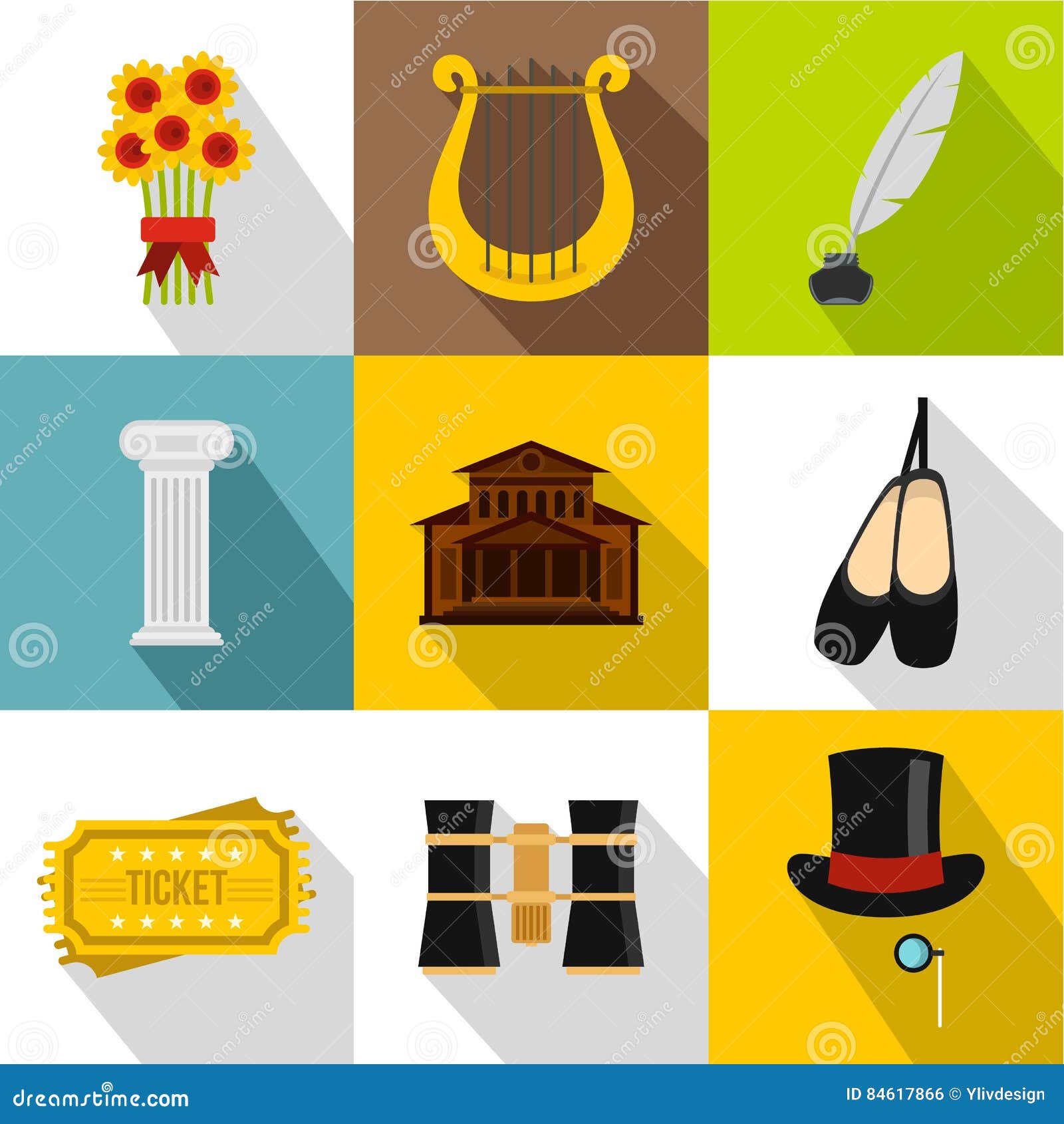 Theatrical Performance Icons Set, Flat Style Stock Vector ...