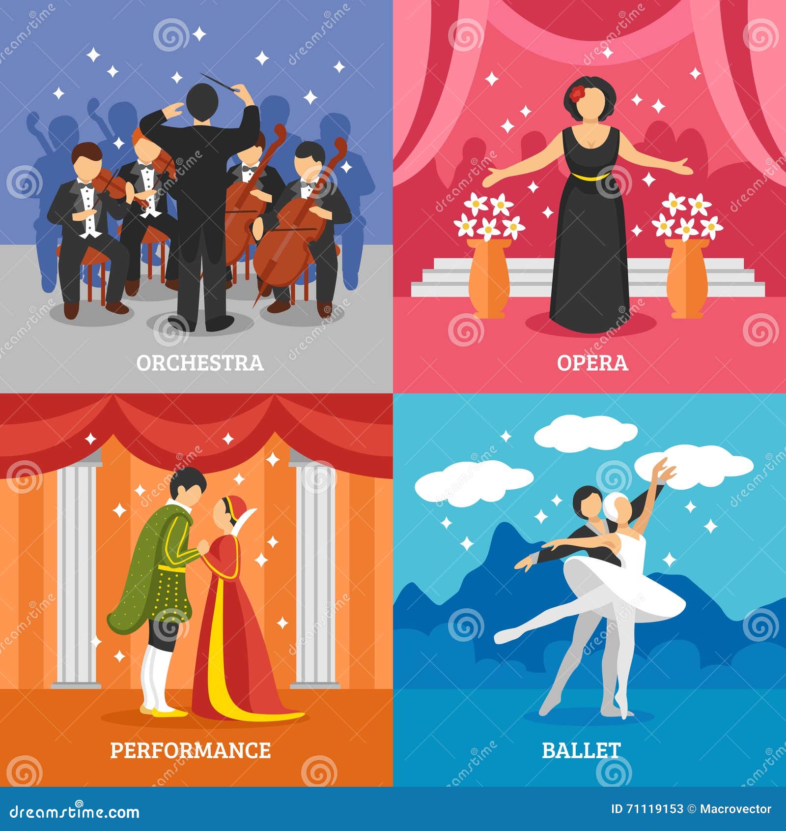 Theatrical Stage 2x2 Design Concept Set Stock Vector - Illustration of ...