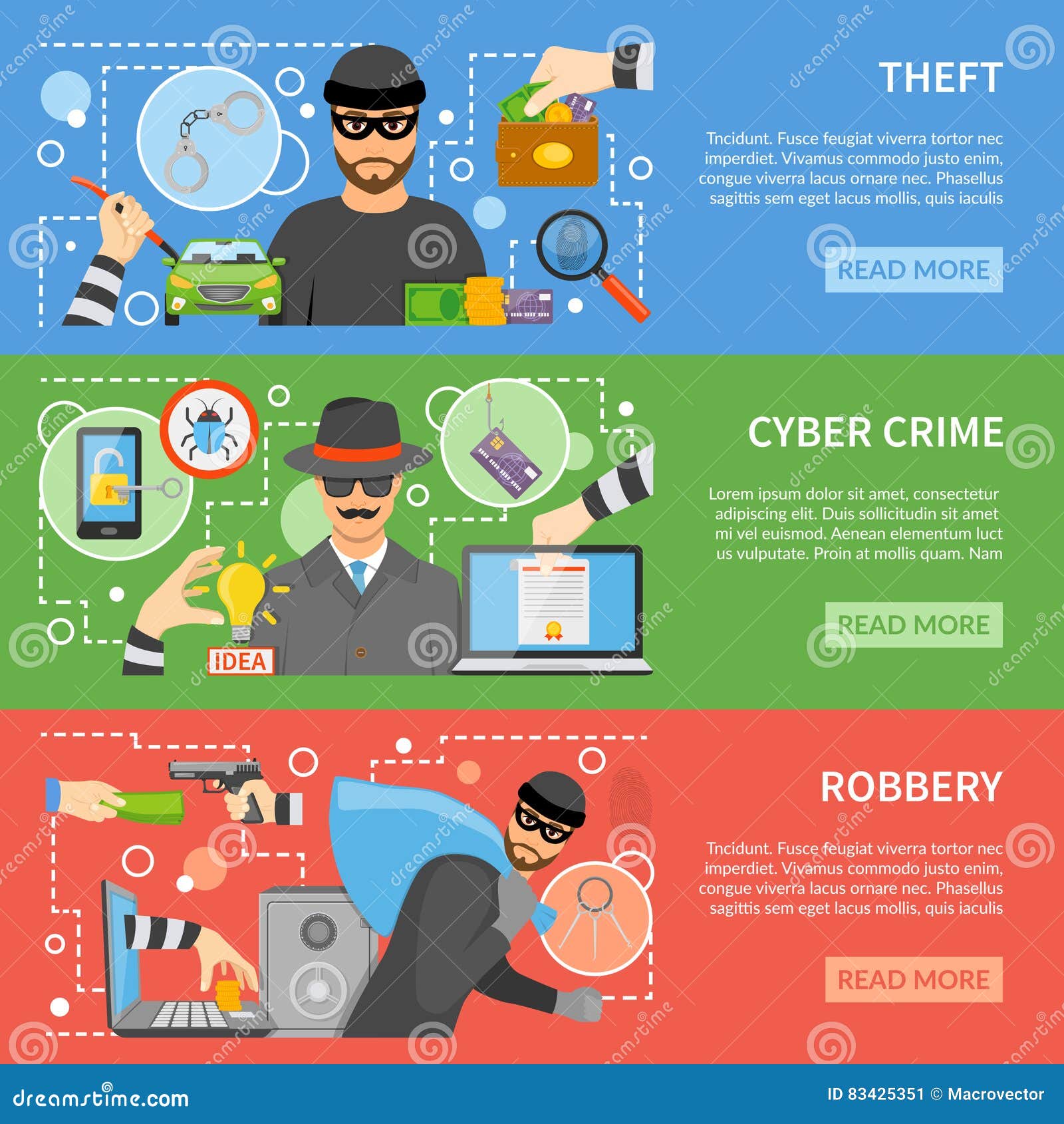 Theft Flat Horizontal Banners Stock Vector - Illustration of mobile ...