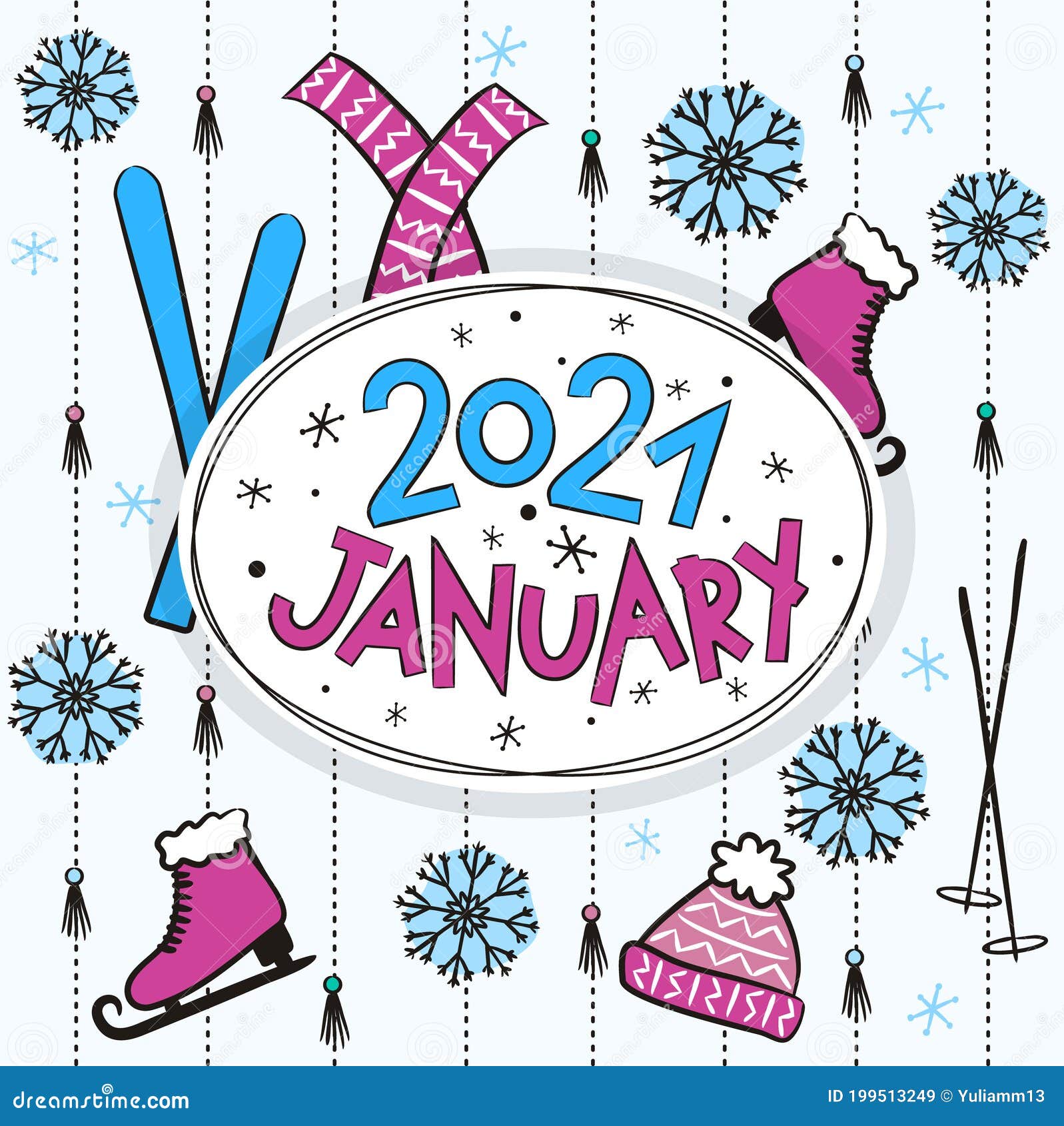 Thematic Template for a Calendar for 2021 January Stock Vector ...