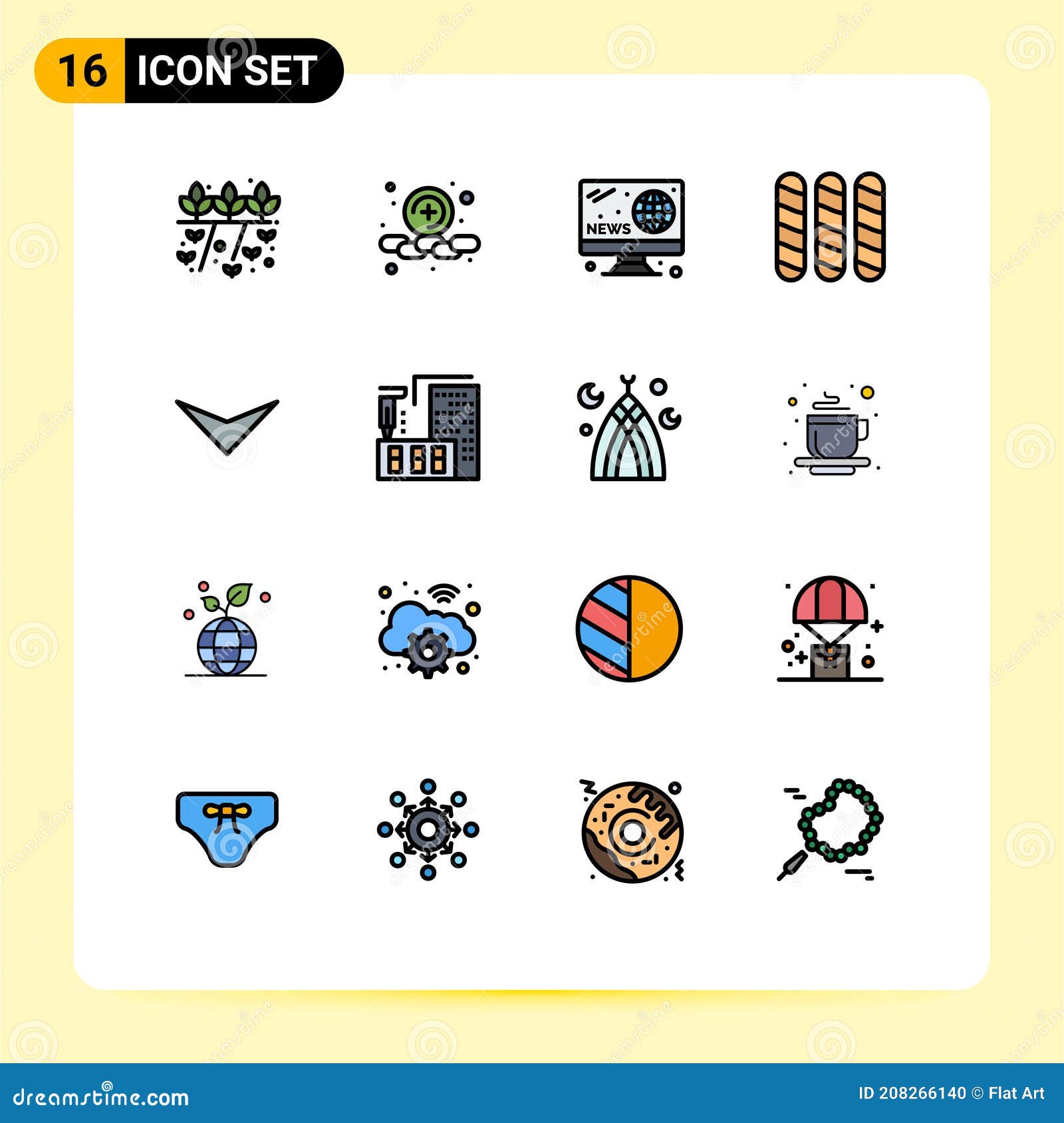 16 Thematic Vector Flat Color Filled Lines and Editable Symbols of ...