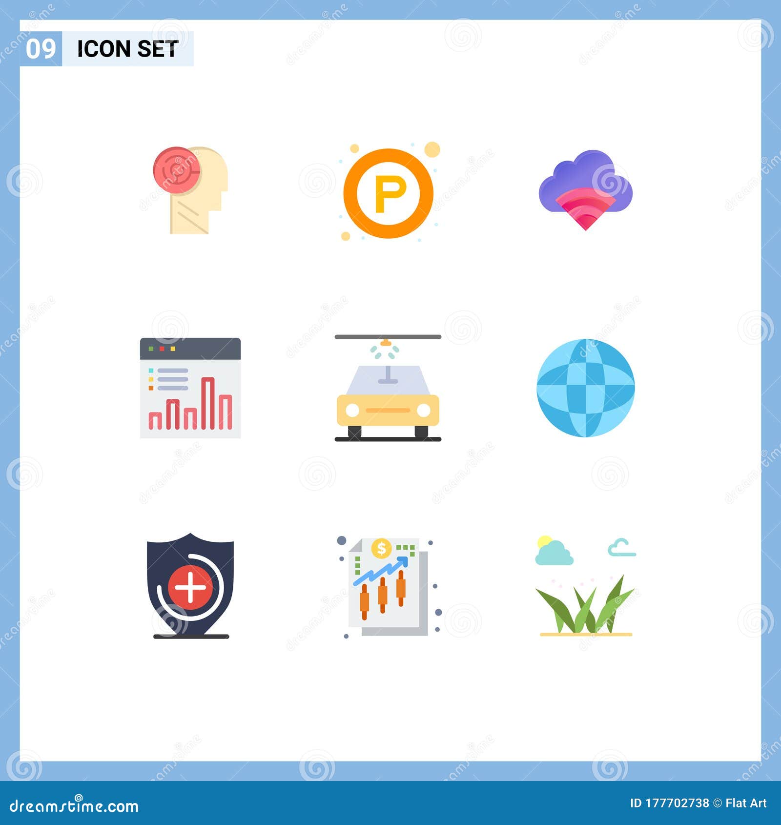 Modern Set of 9 Flat Colors and Symbols Such As Car, Graph, Cloud ...