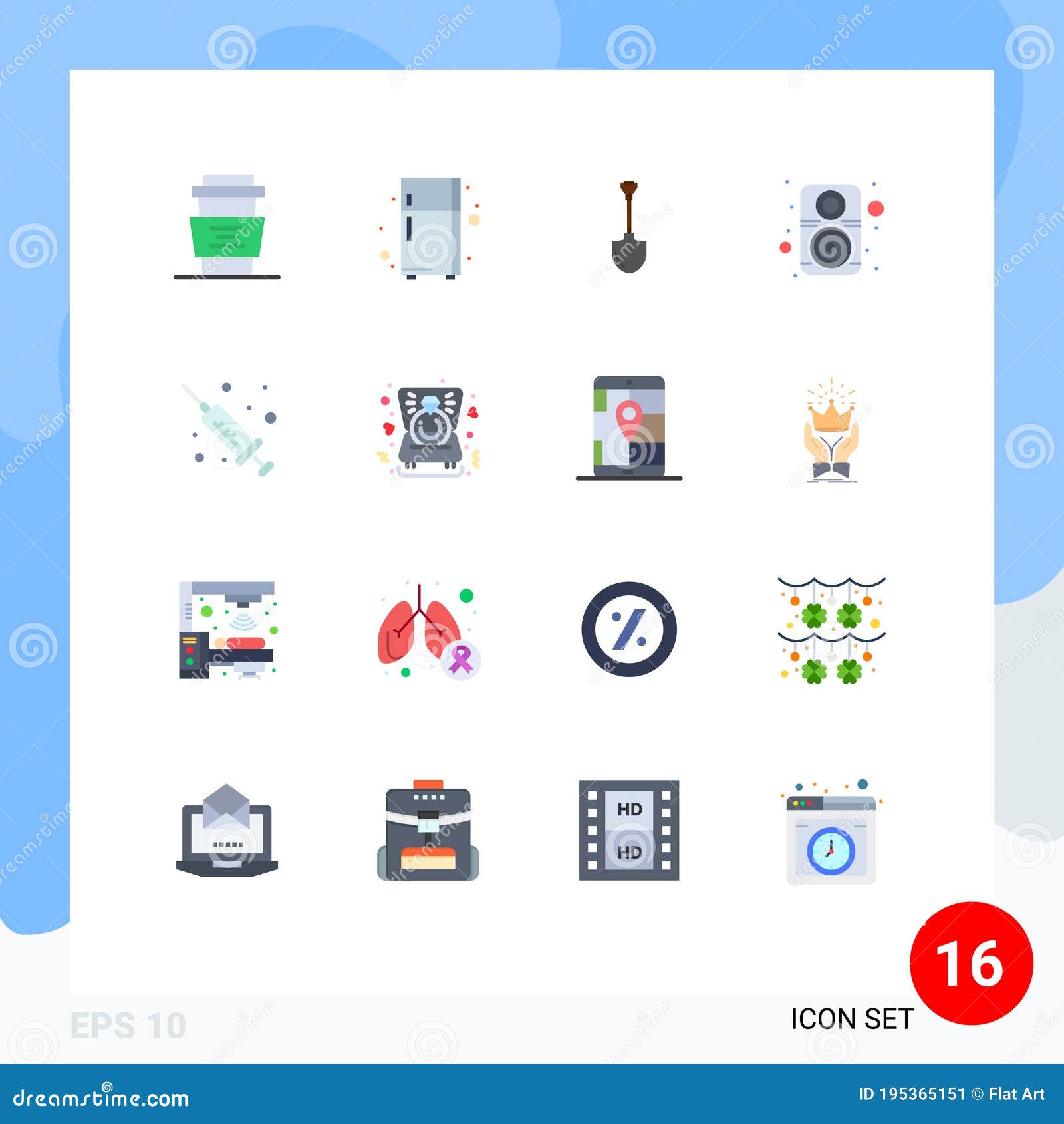 16 Thematic Vector Flat Colors and Editable Symbols of Injection, Sound ...