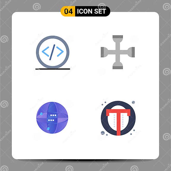 4 Thematic Vector Flat Icons and Editable Symbols of Code, Wrench ...