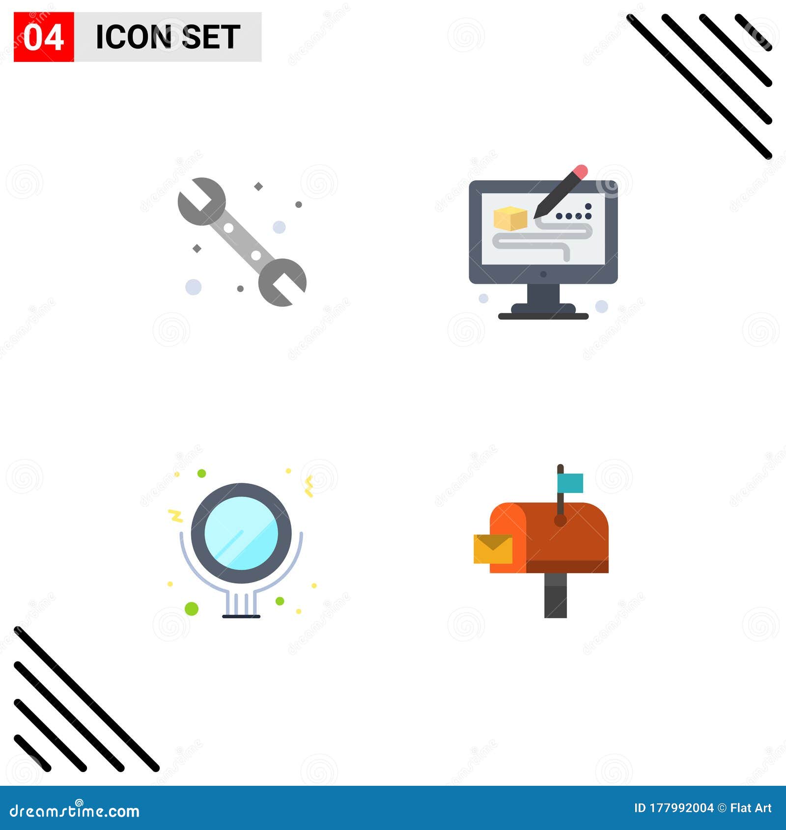 4 Thematic Vector Flat Icons And Editable Symbols Of Mechanical, Makeup ...