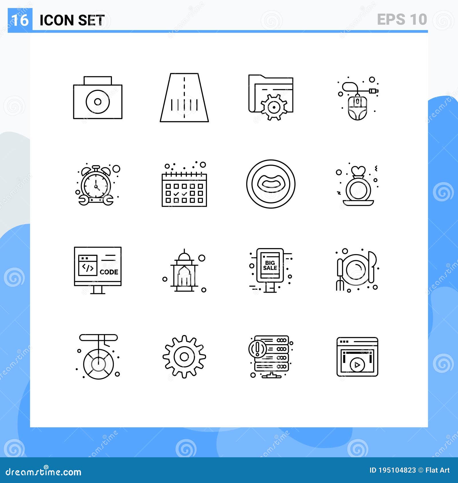 Mobile Interface Outline Set of 16 Pictograms of Calendar, Watch ...
