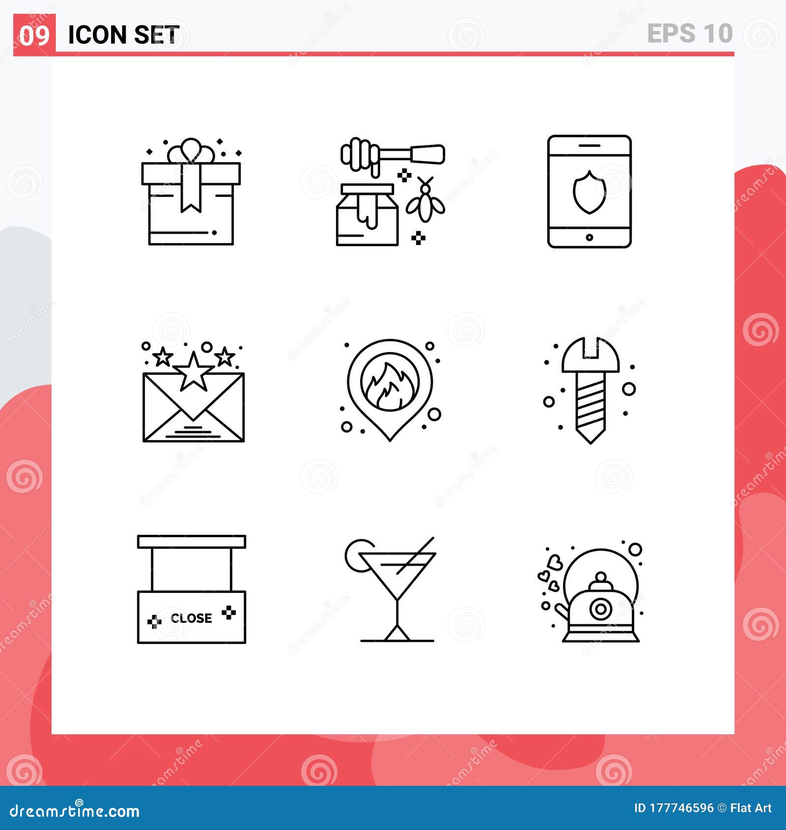 9 Universal Outline Signs Symbols of Hardware, Map, Shield, Location ...