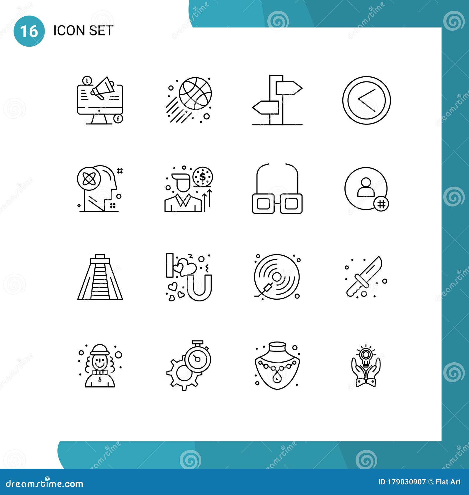 16 Thematic Vector Outlines and Editable Symbols of Mind, User ...