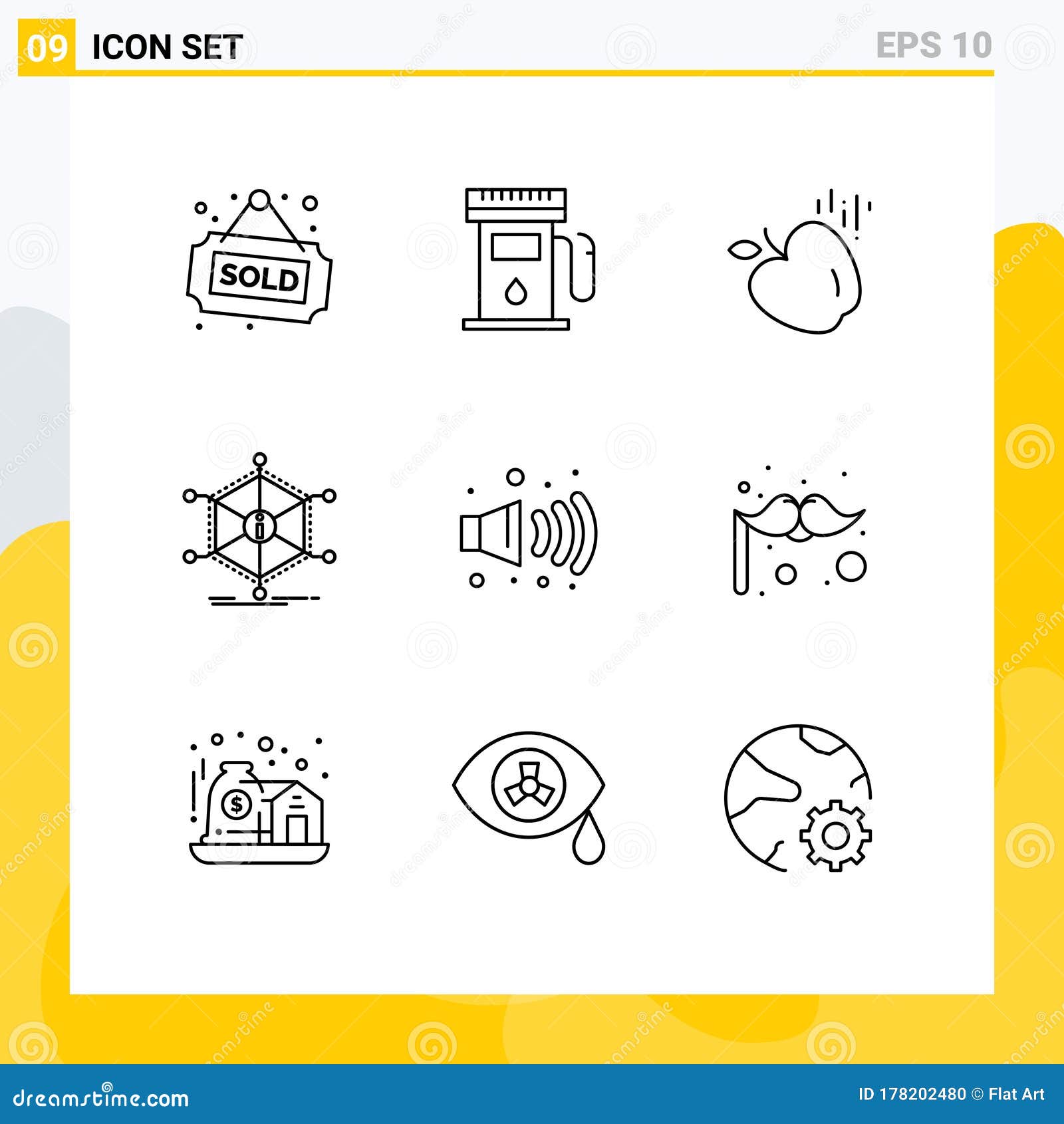 9 Thematic Vector Outlines And Editable Symbols Of Noise, Resources ...