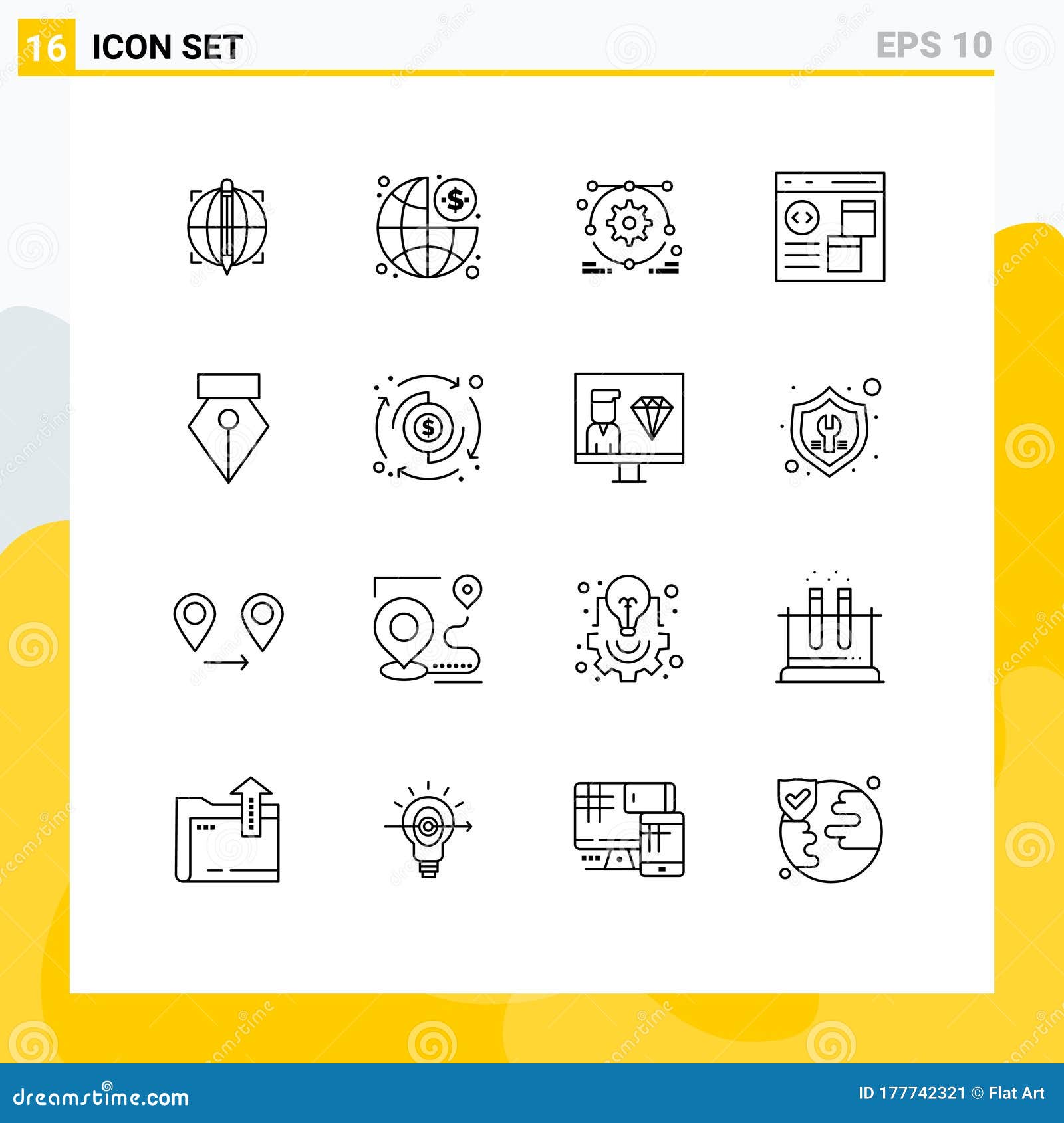 16 Thematic Vector Outlines and Editable Symbols of Pen, Development ...
