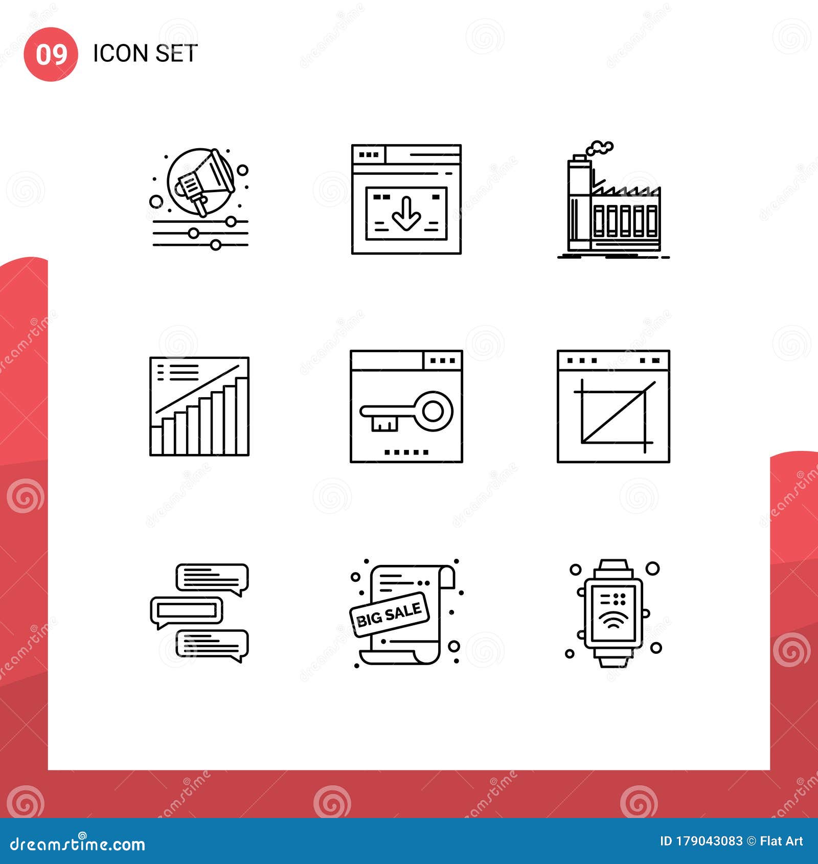 9 Thematic Vector Outlines and Editable Symbols of Sales, Analytics ...
