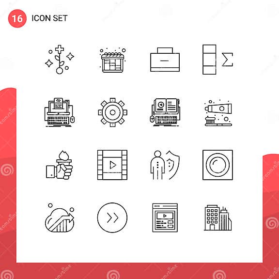 16 Thematic Vector Outlines and Editable Symbols of Screen, Computer ...
