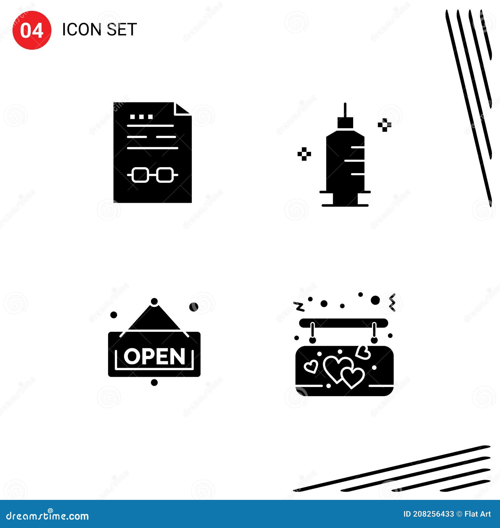 Modern Set of 4 Solid Glyphs and Symbols Such As Agreement, Open ...