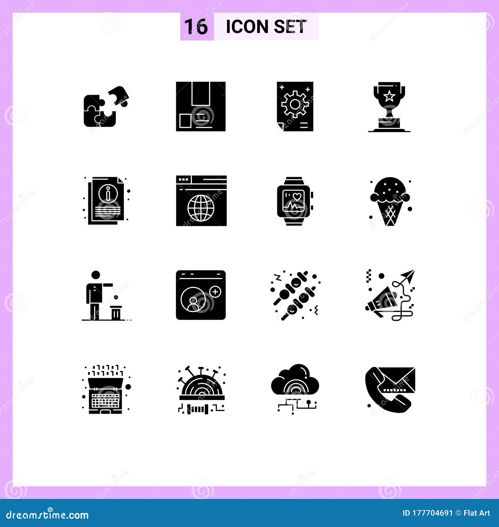 16 Thematic Vector Solid Glyphs and Editable Symbols of Award, Creative ...
