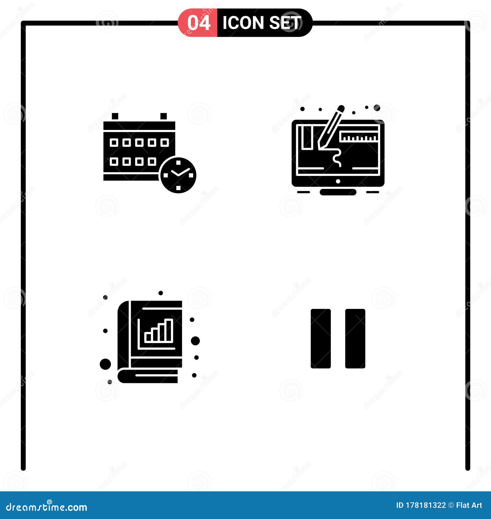 4 Thematic Vector Solid Glyphs And Editable Symbols Of Calendar ...