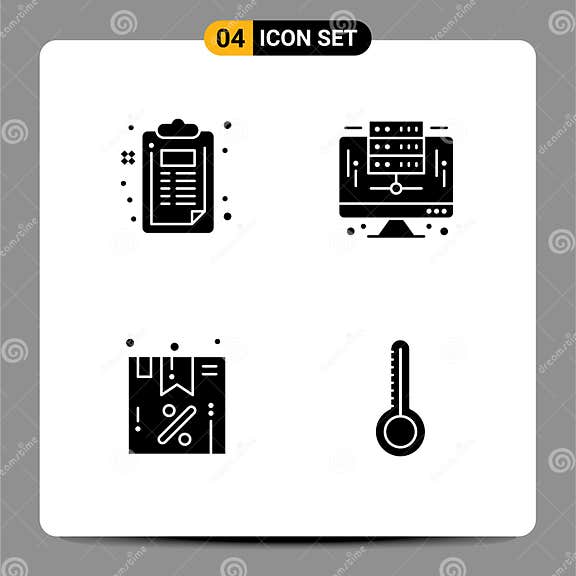 4 Thematic Vector Solid Glyphs and Editable Symbols of Checklist, Package, Document, Database ...