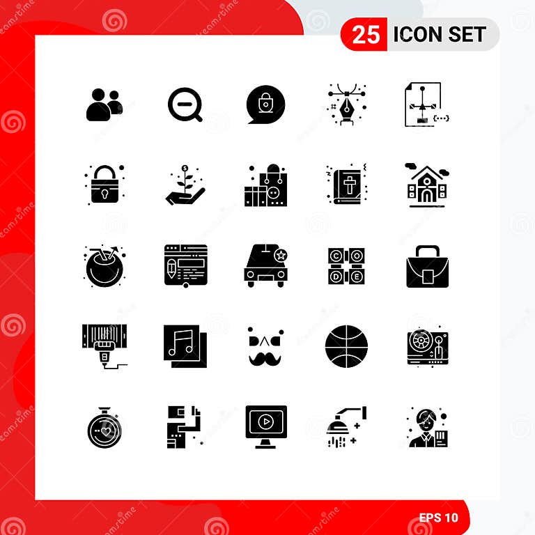 25 Thematic Vector Solid Glyphs and Editable Symbols of Document ...