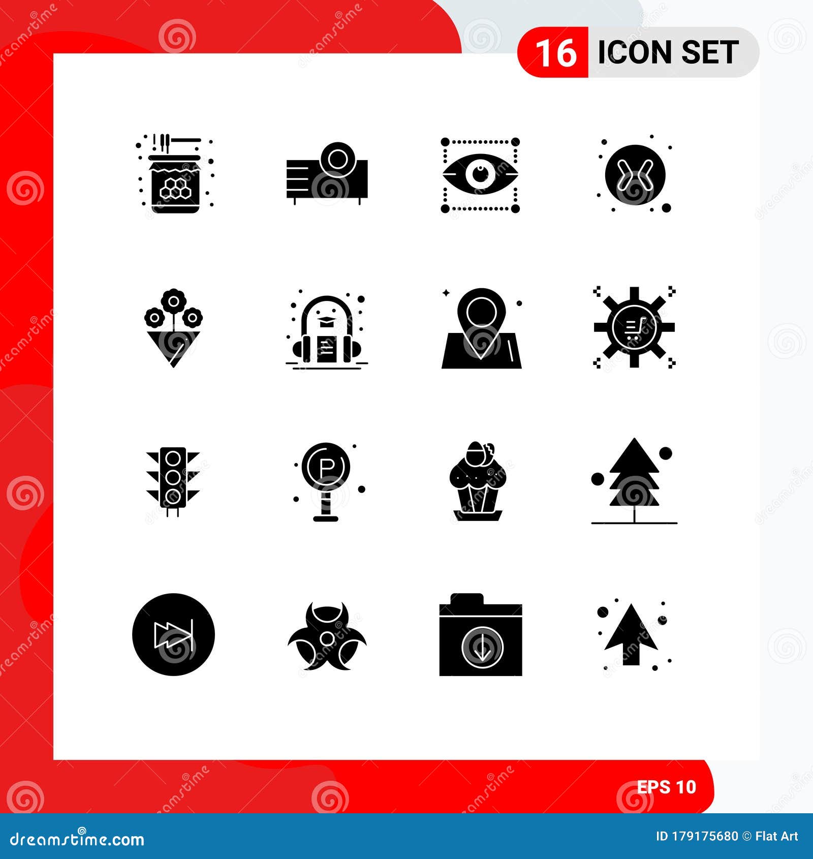 16 Thematic Vector Solid Glyphs and Editable Symbols of Flower, Change ...