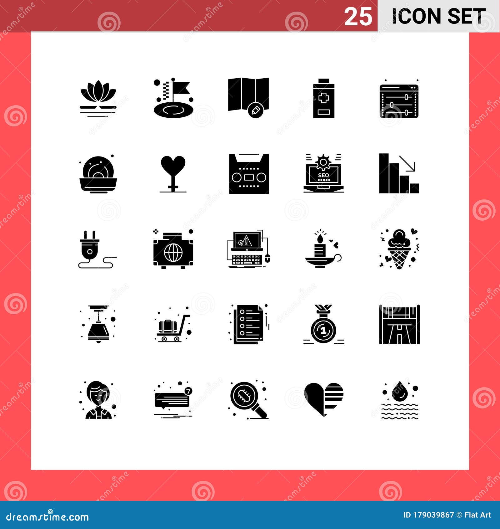 25 Thematic Vector Solid Glyphs and Editable Symbols of Food, Web ...