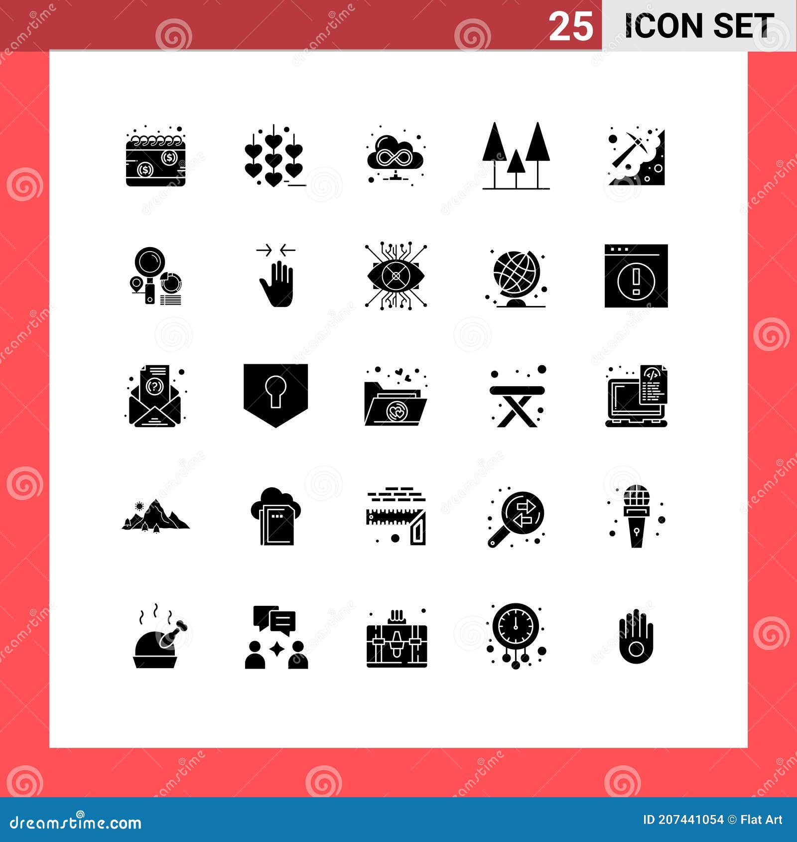 25 Thematic Vector Solid Glyphs and Editable Symbols of Pick, Digging ...