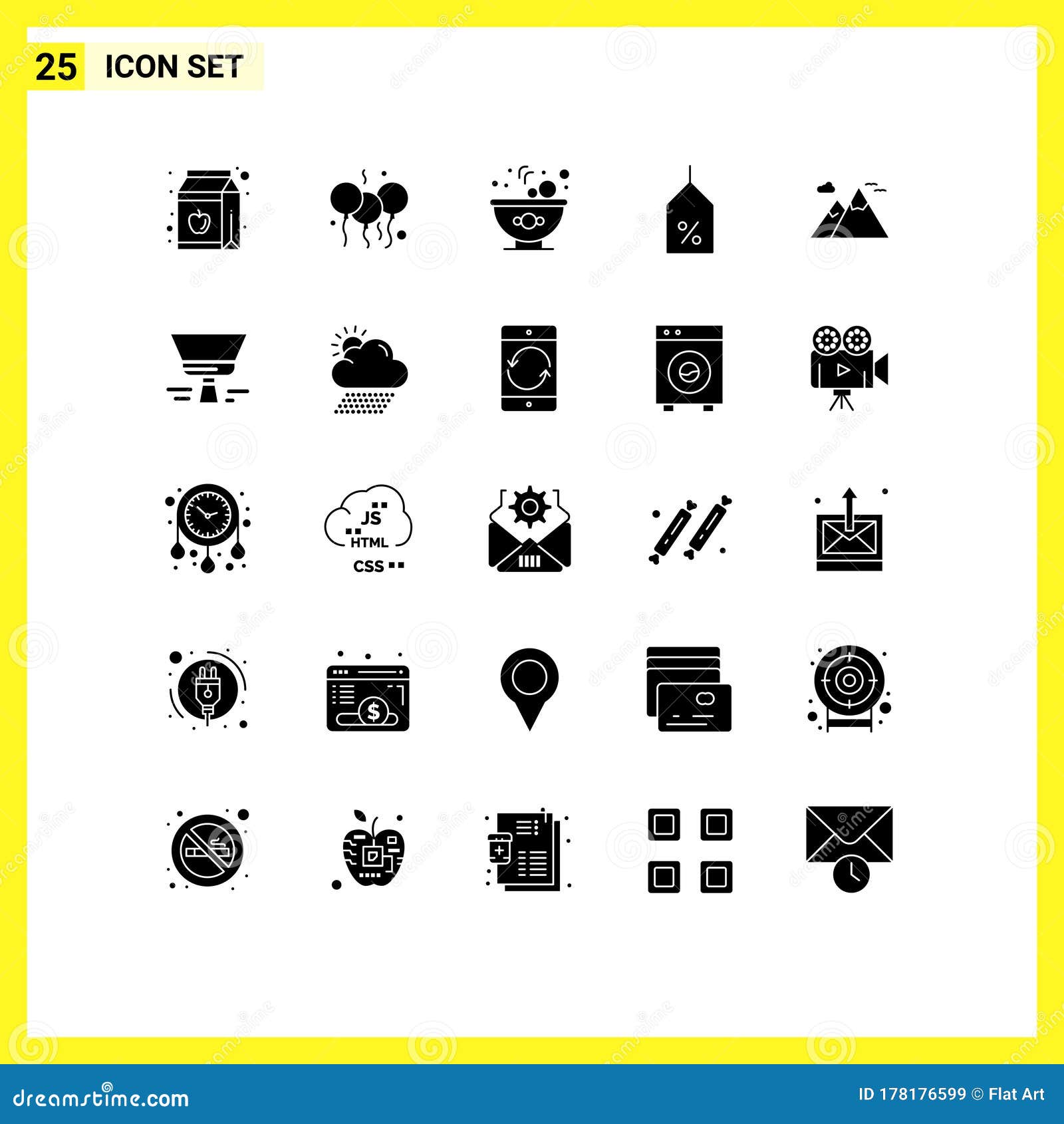 25 Thematic Vector Solid Glyphs and Editable Symbols of Scenery ...