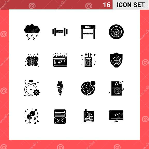 16 Thematic Vector Solid Glyphs and Editable Symbols of Target, Finance ...