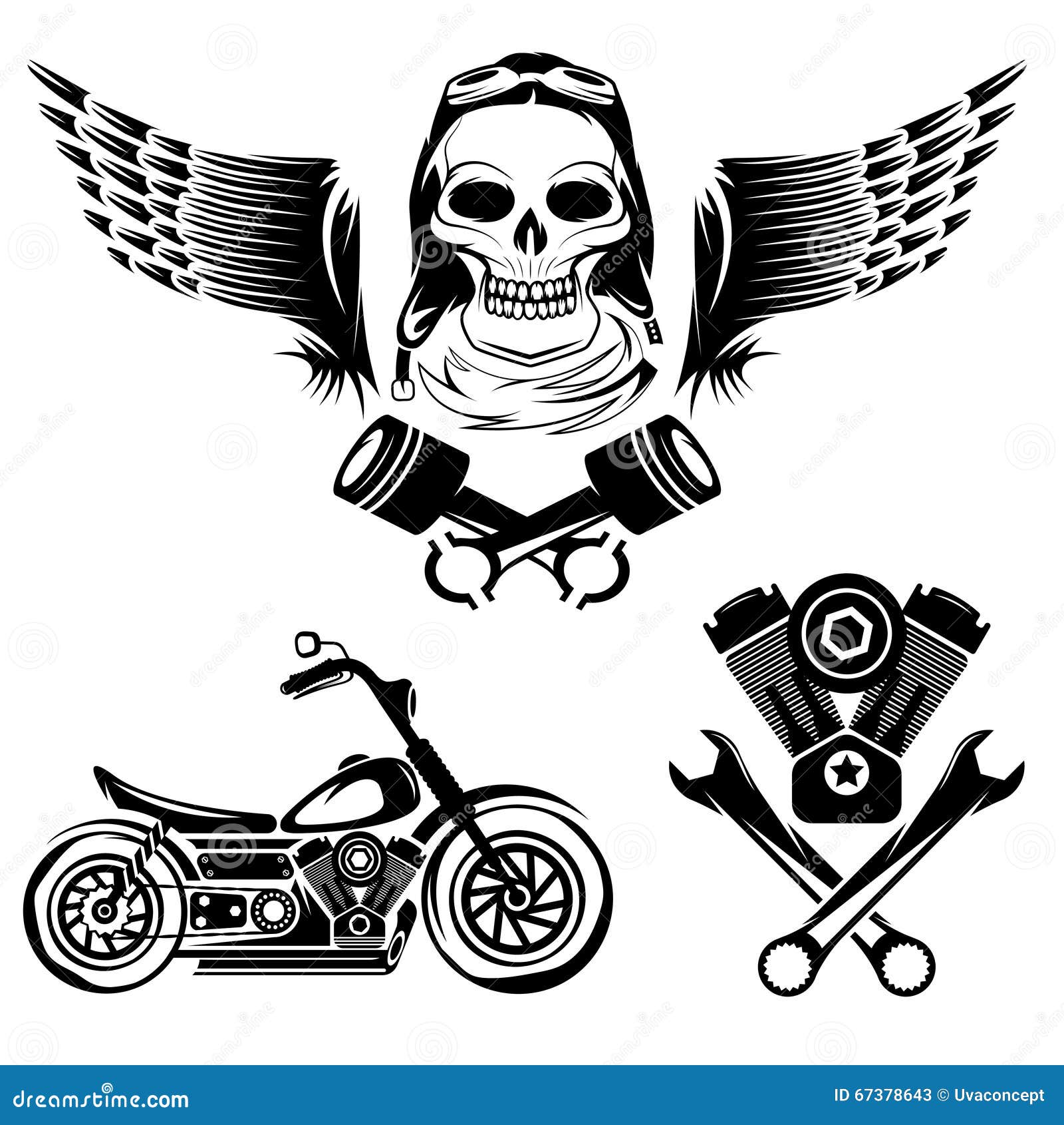 Theme Labels with Motorbike,skull,engine and Pistons Stock Vector ...