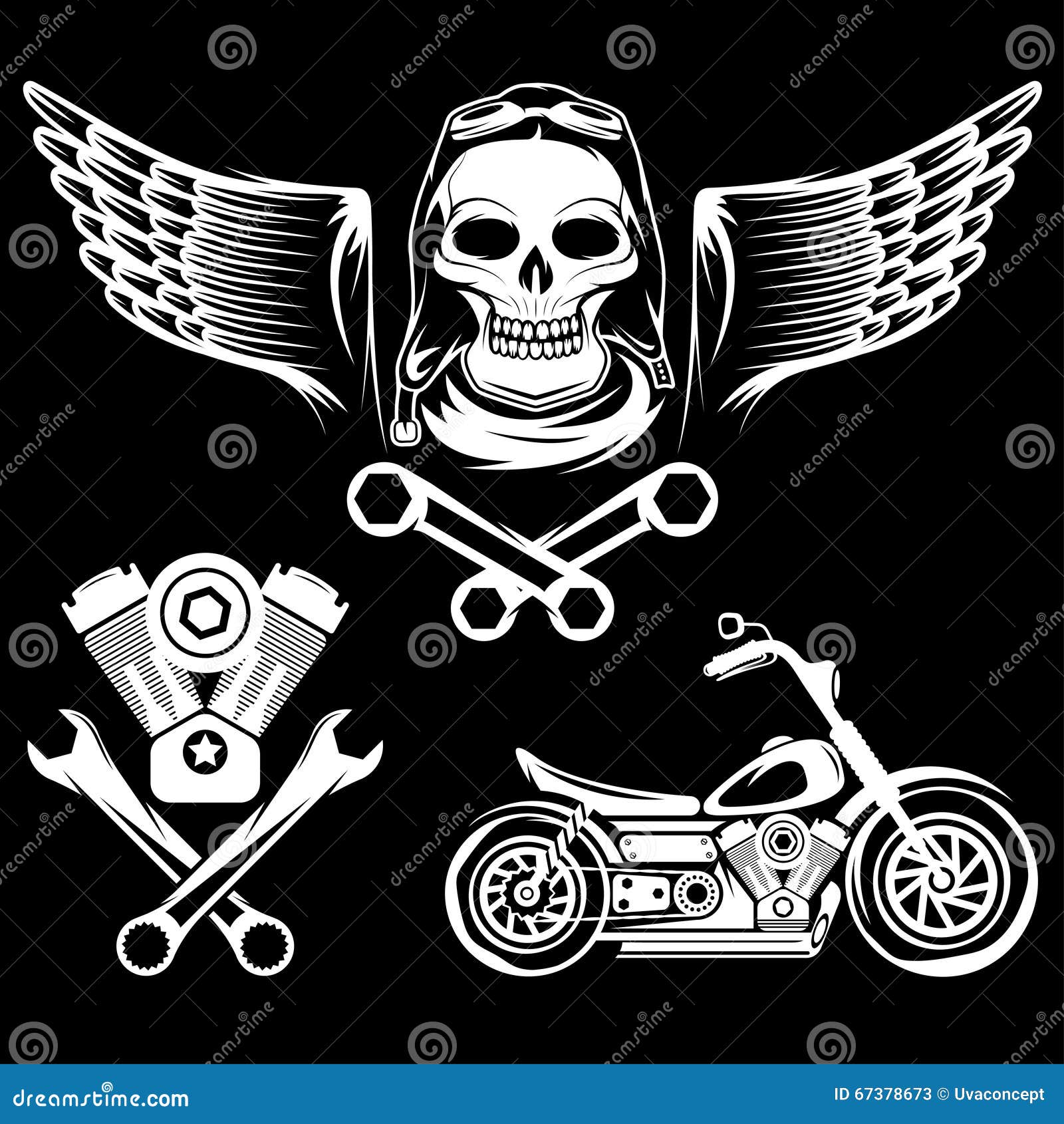 Theme Labels with Motorbike,skull,engine and Pistons Stock Vector ...