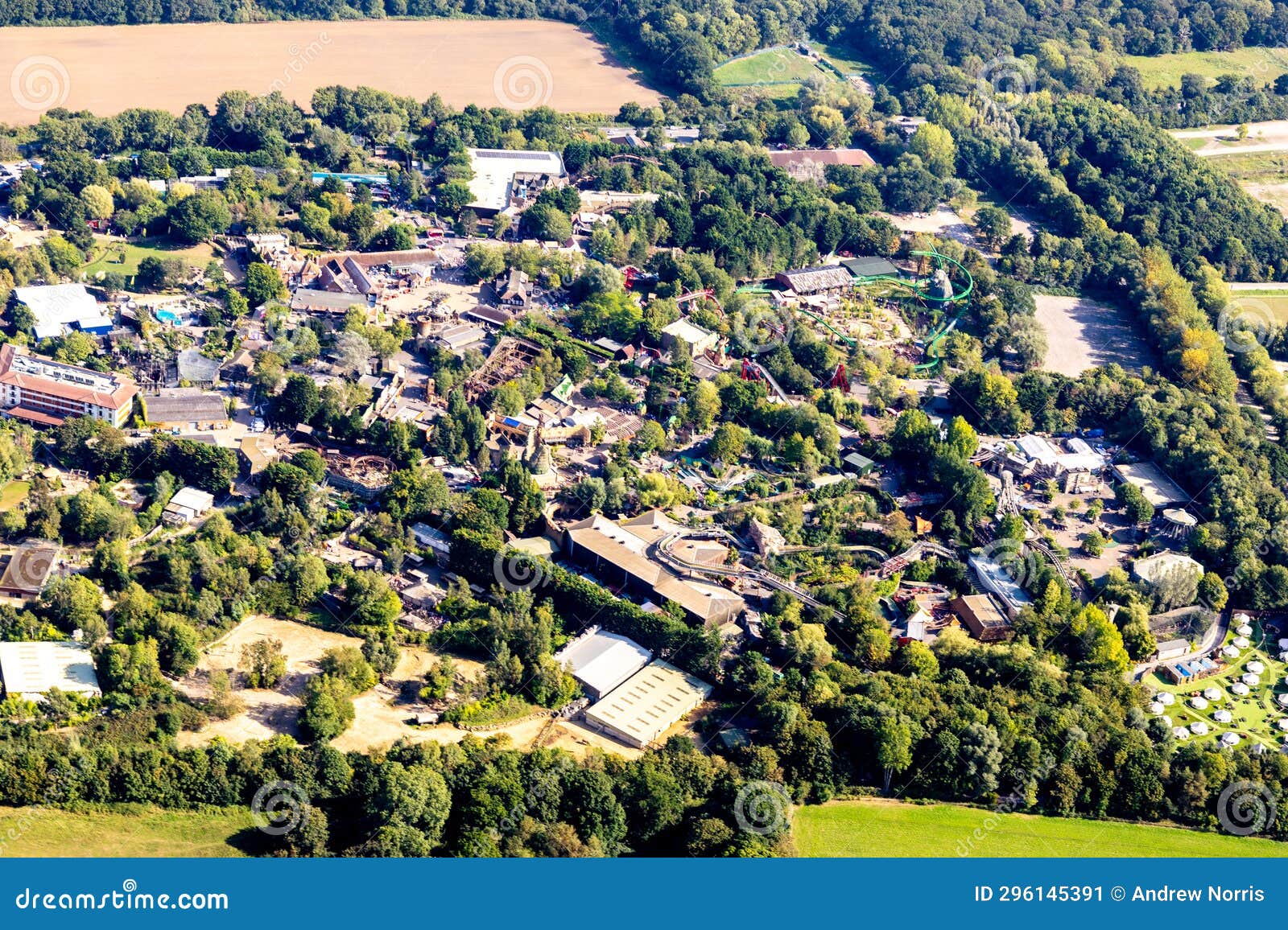 Theme Park Aerial View stock image. Image of entertainment - 296145391