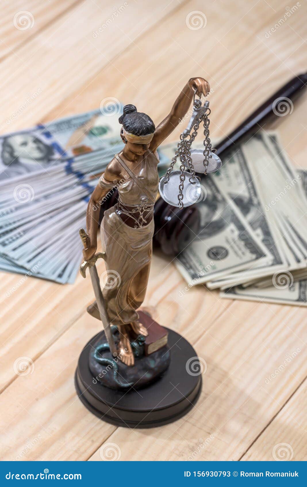 Themis Statue Standing Against the Background of Dollars Stock Image ...