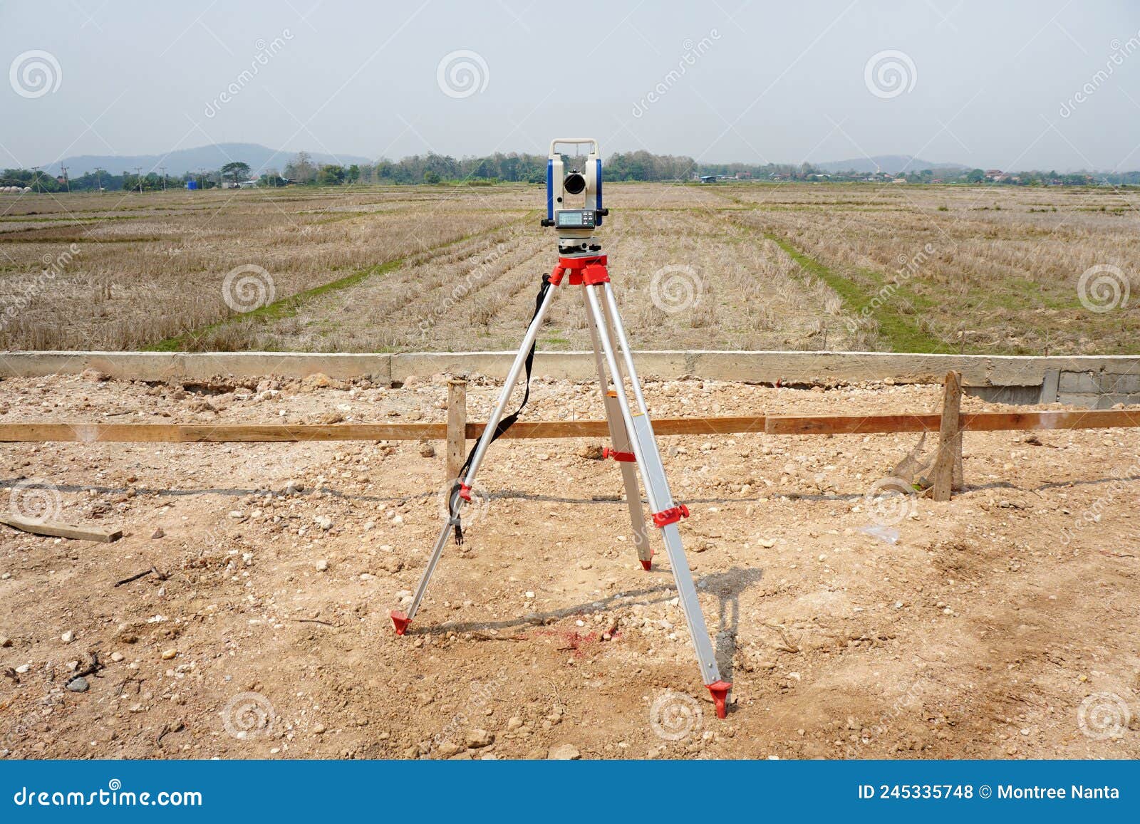 Survey Equipment, a Theodolite at a Construction Site. Geodetic Total ...