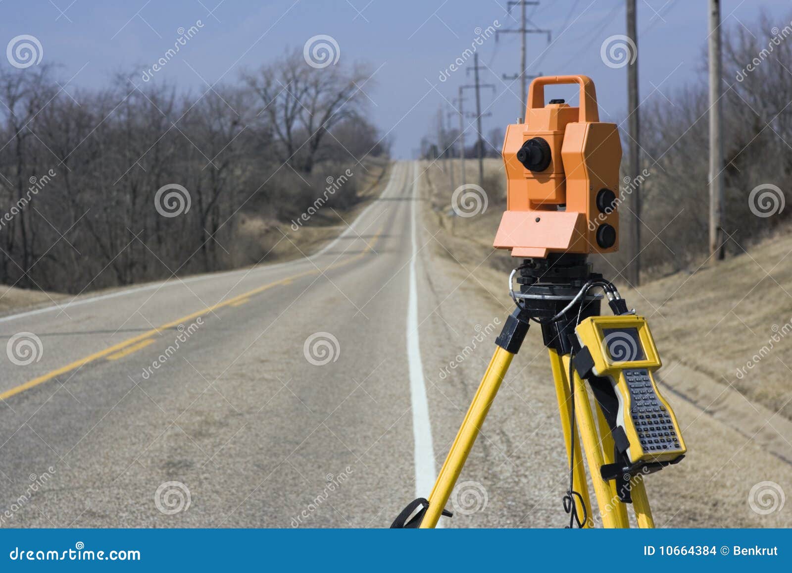 Theodolite Set on the Edge of Road Stock Photo - Image of engineering ...