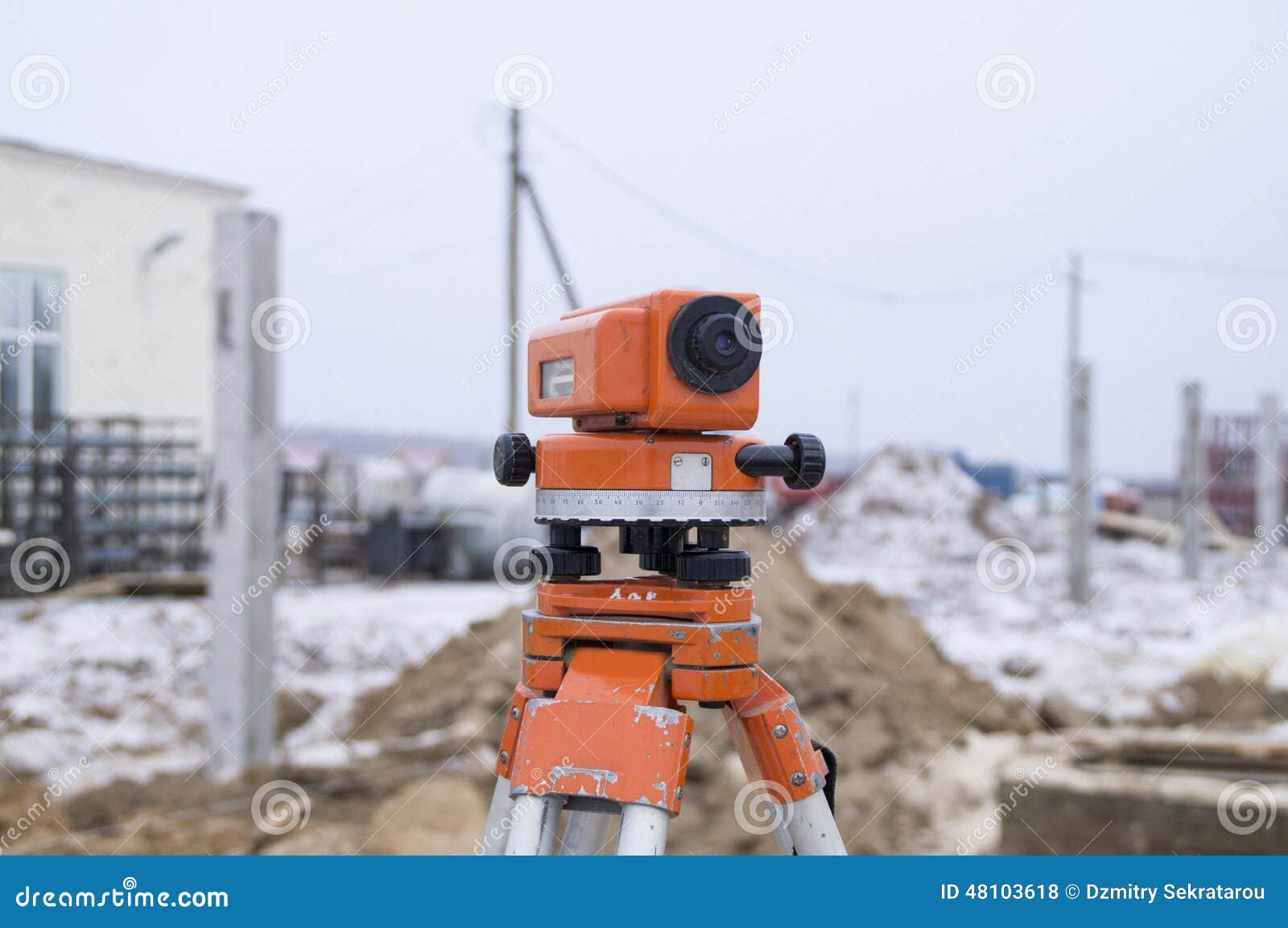 Theodolite on a Tripod, Set on a Construction Site Stock Photo - Image ...