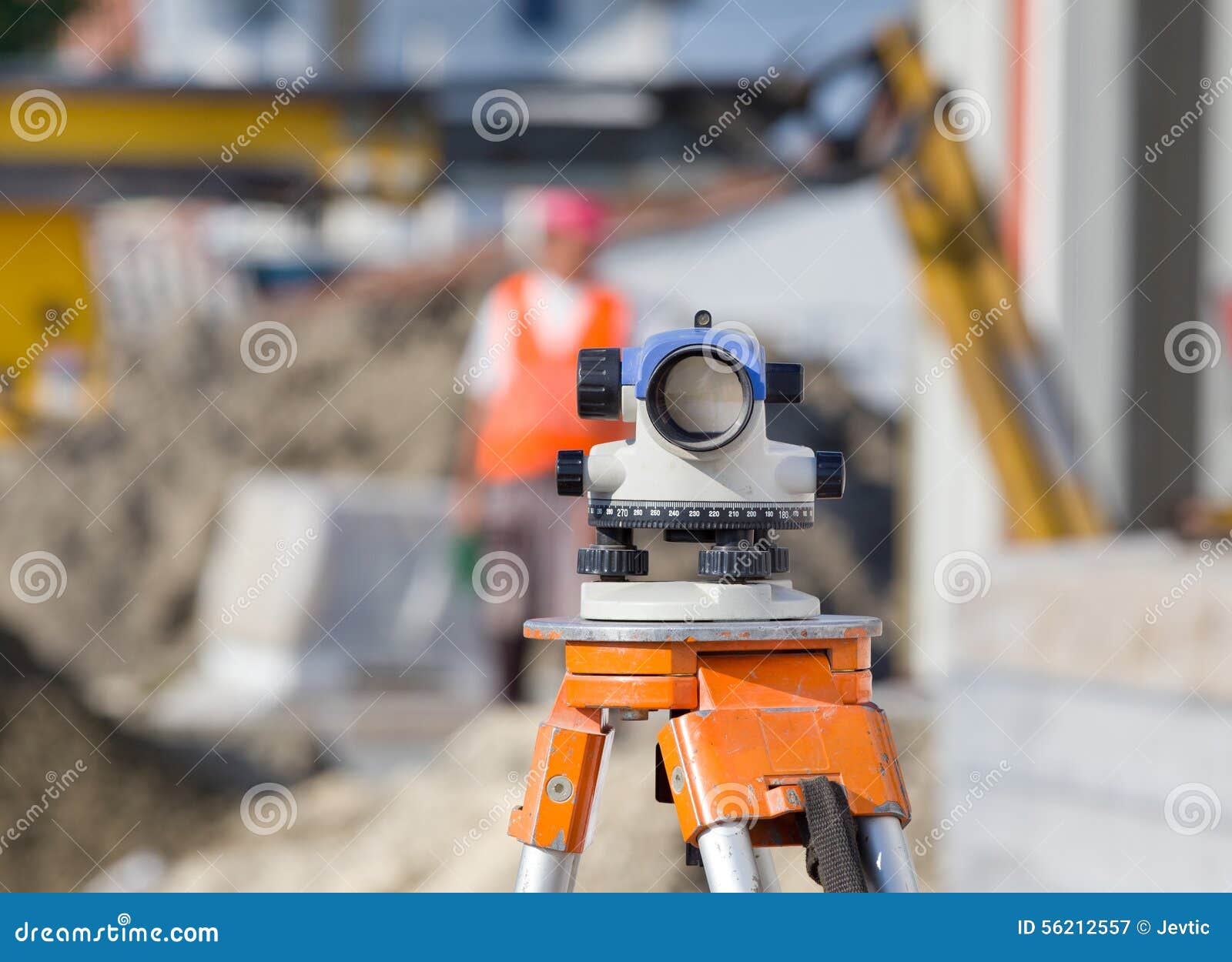 Theodolite and Workers at Construction Site Stock Image - Image of ...