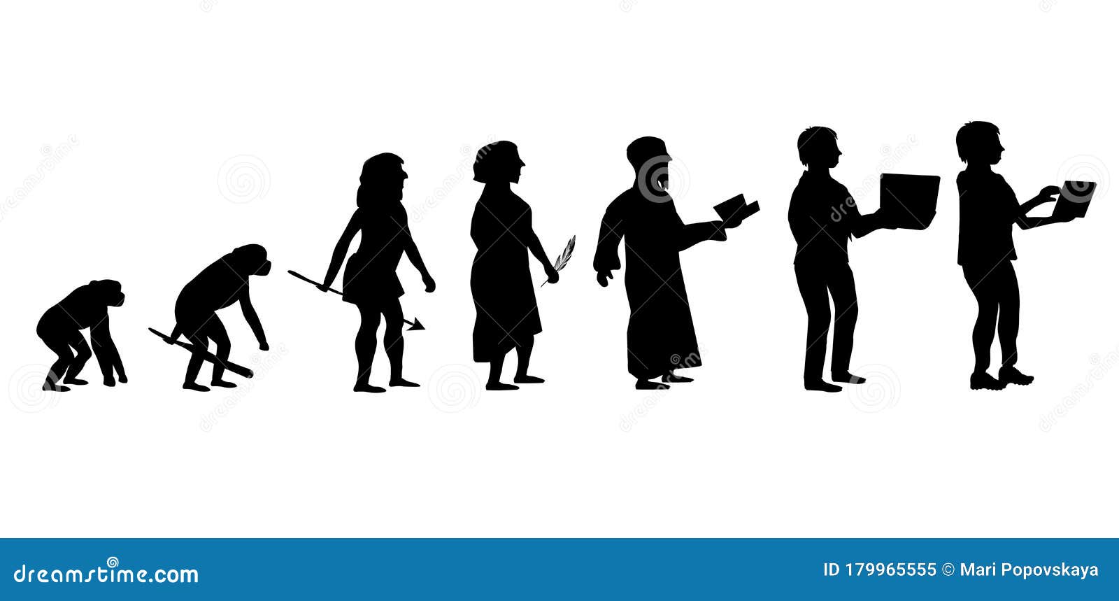 Theory of Evolution of Man Silhouette. Stock Vector - Illustration of ...