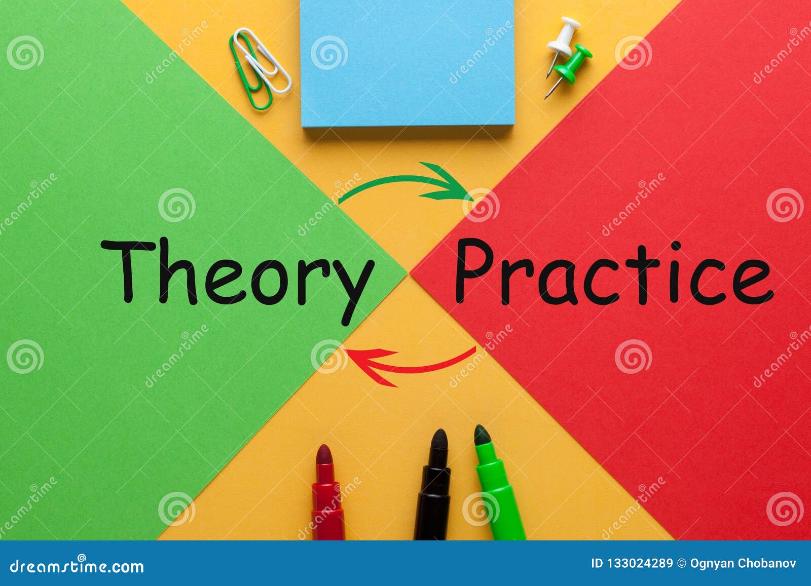 Theory Practice Concept. A Man Draws Scales With The Words Theory And ... Theory Practice Concept. A Man Draws Scales With The Words Theory And ...