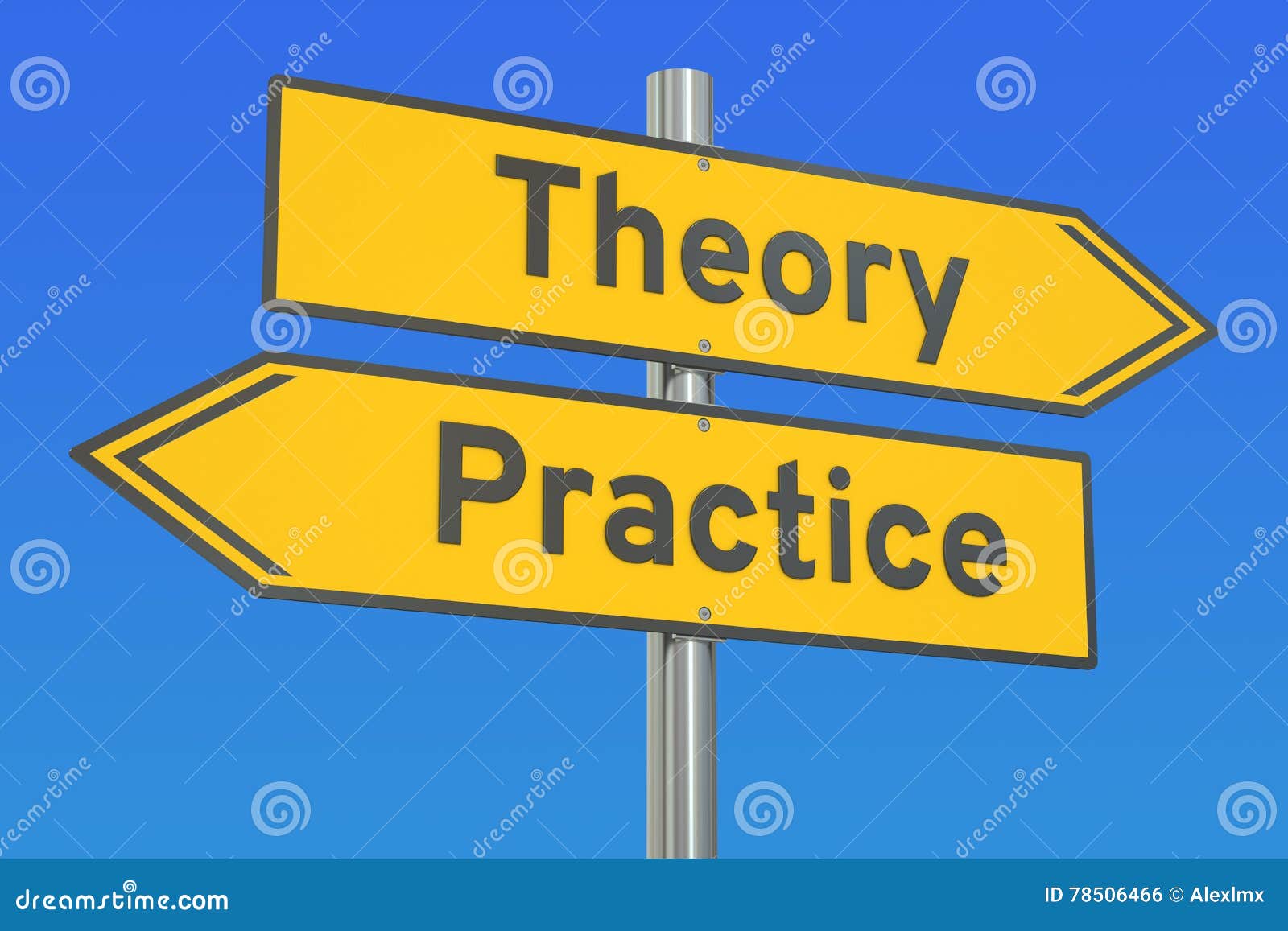 Theory or Practice Concept on the Road Signpost, 3D Rendering Stock ... Theory or Practice Concept on the Road Signpost, 3D Rendering Stock ...